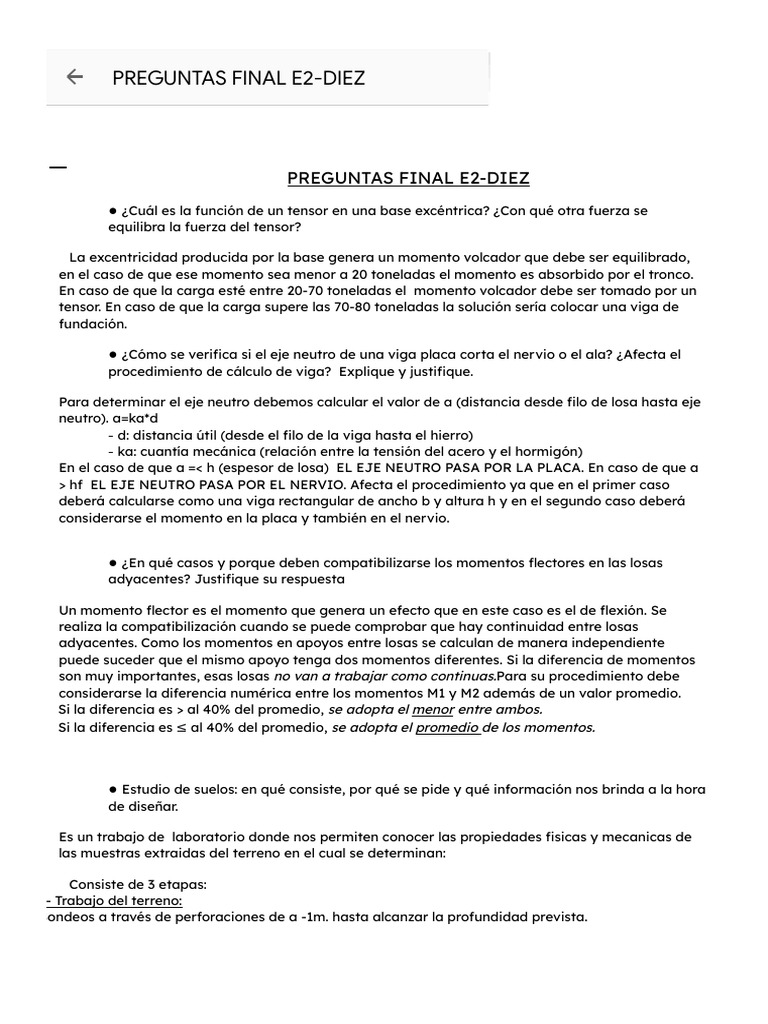 PREGUNTAS FINAL E2-DIEZz | PDF | Hormigón | Viga (Estructura)