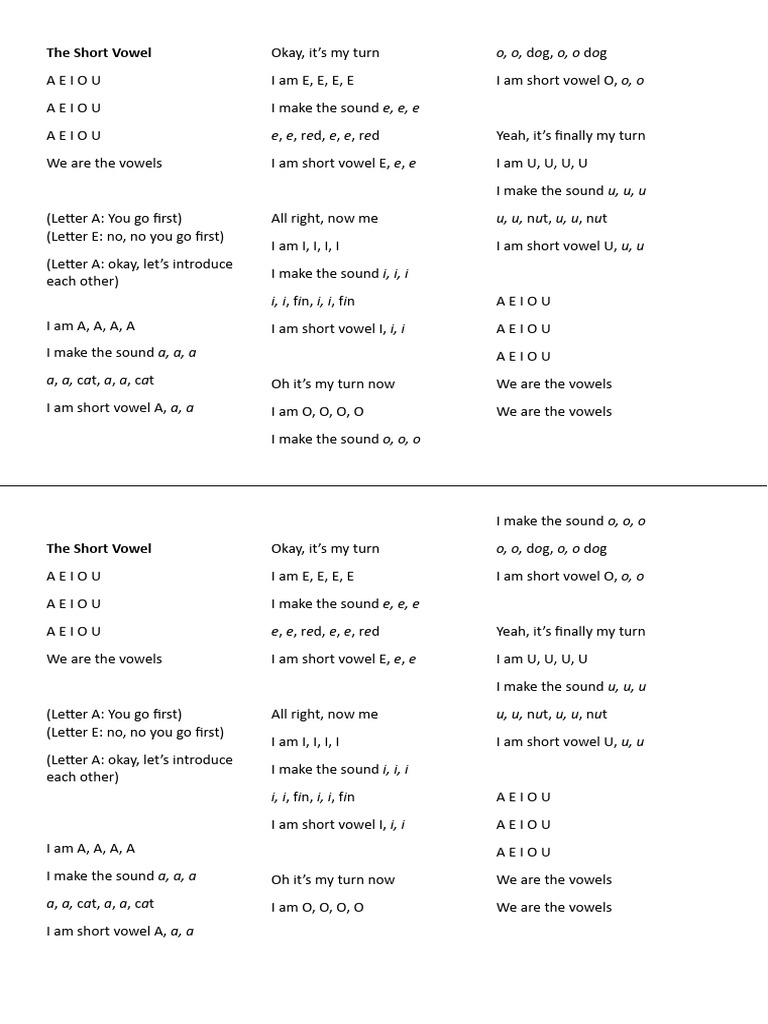 Short Vowel Sounds Introduction | PDF | Art | Poetry