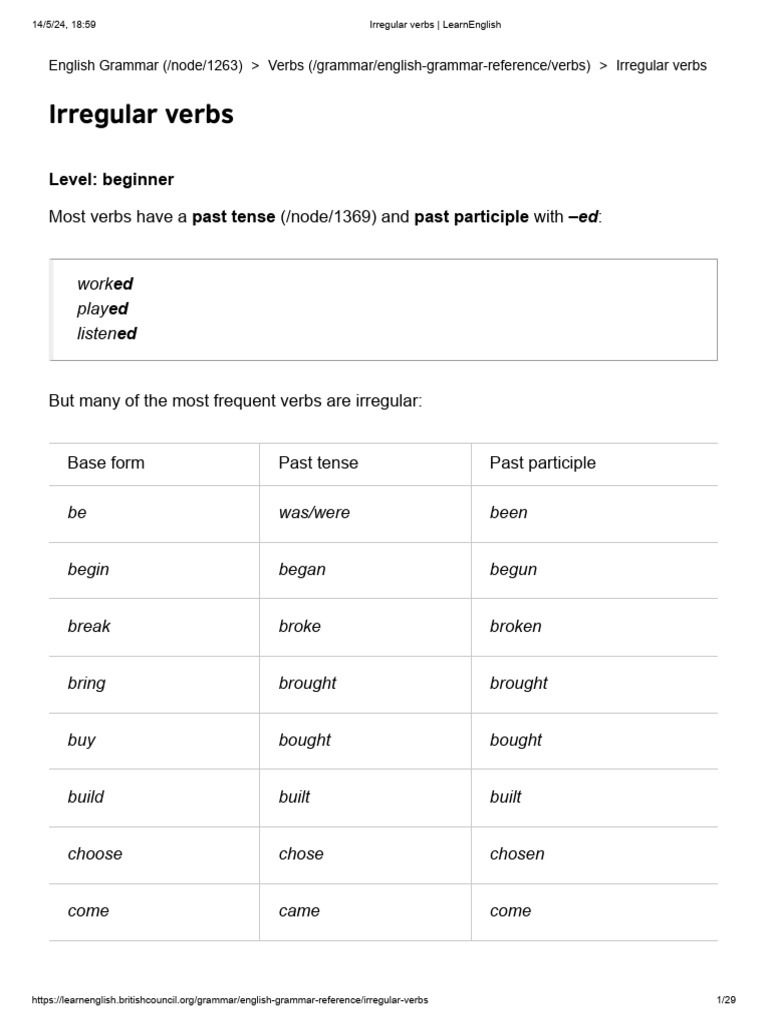 British Council Irregular Verbs Guide | PDF | Verb | Grammatical Tense