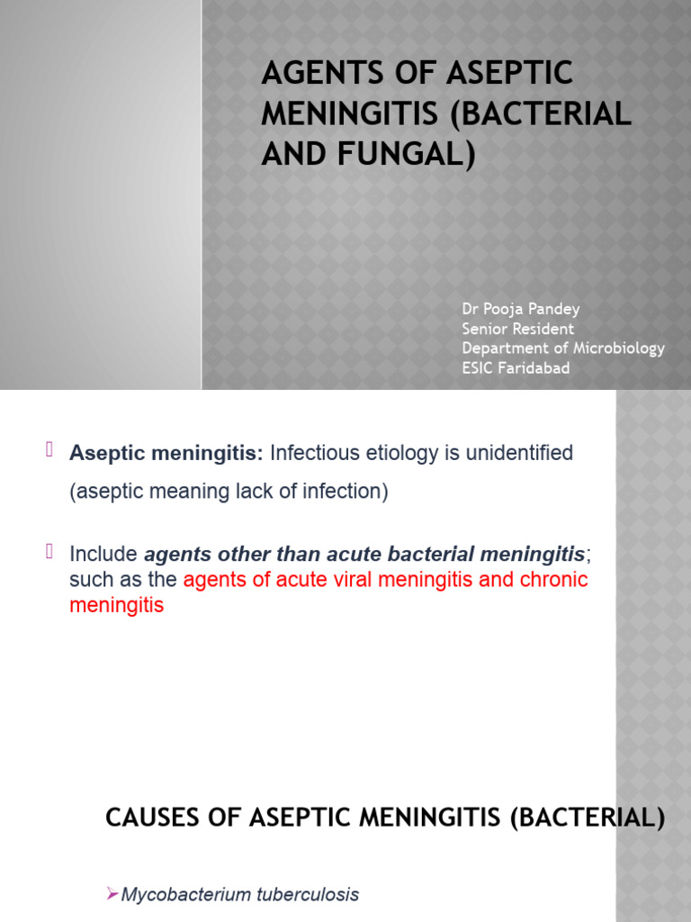 Agents of Aseptic Meningitis (Bacterial and Fungal) | PDF | Meningitis ...
