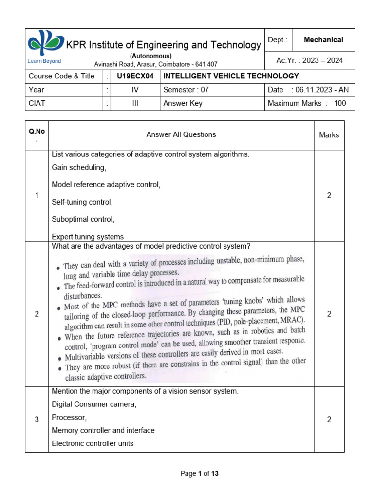 Ivt Ciat - III Ans Key | Download Free PDF | Computer Vision | System