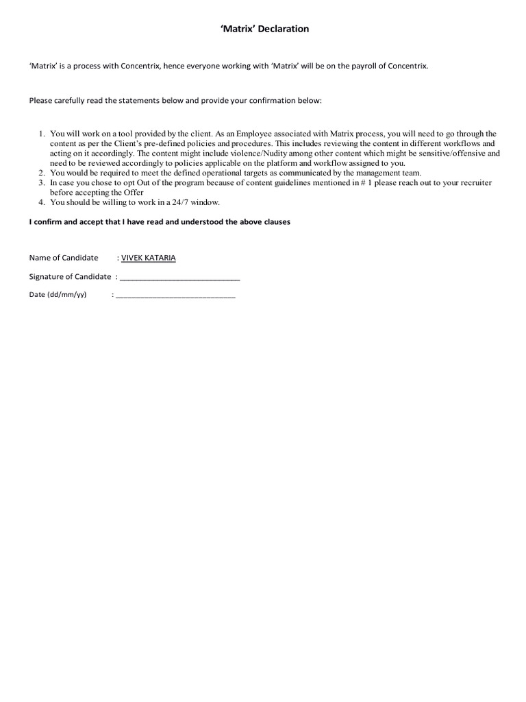 Concentrix Matrix Process Agreement | PDF | Business