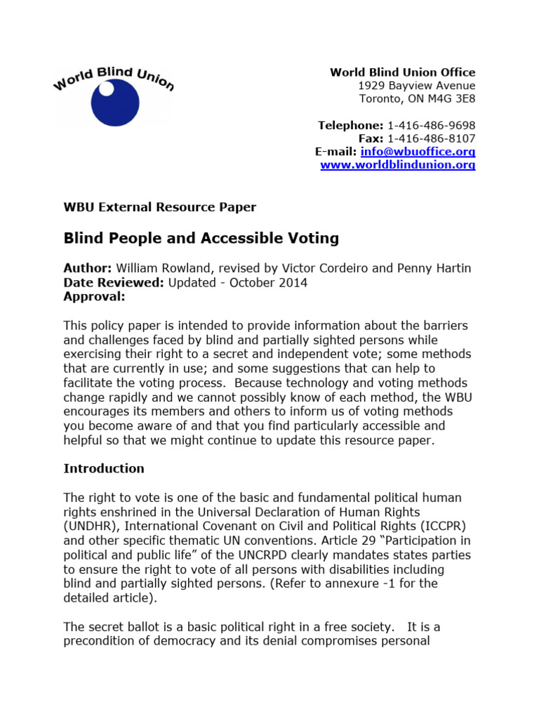 Blind People and Voting Methods | PDF | Voting | Visual Impairment