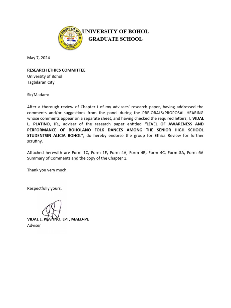 Endorsement Letter For Ethics | PDF