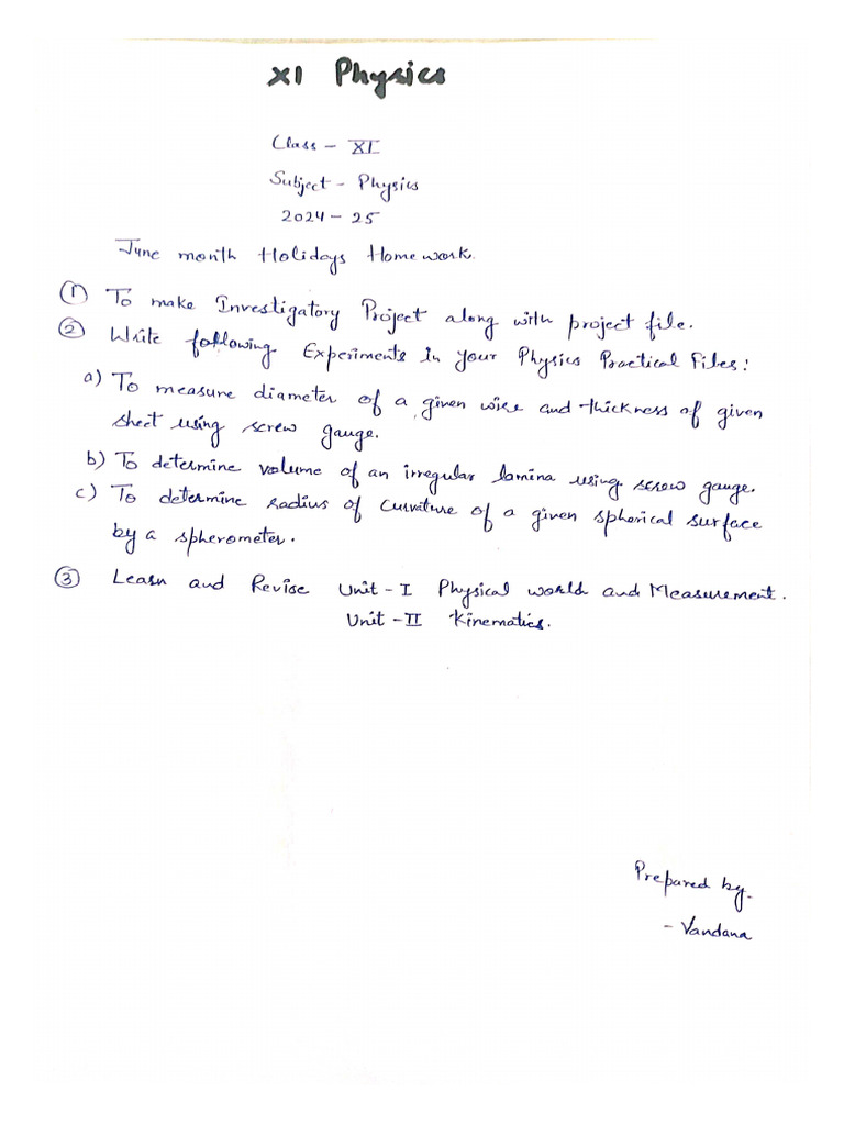 Holidays Homework XI Science | PDF