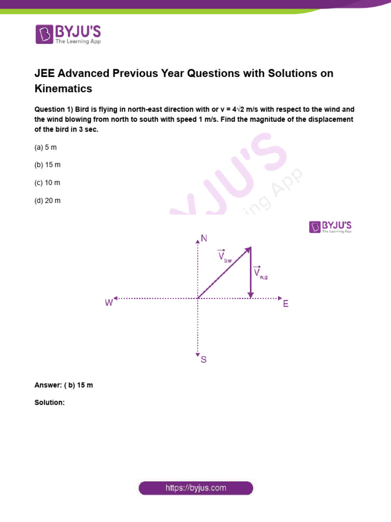 JEE Advanced Previous Year Questions With Solutions On Kinematics ...