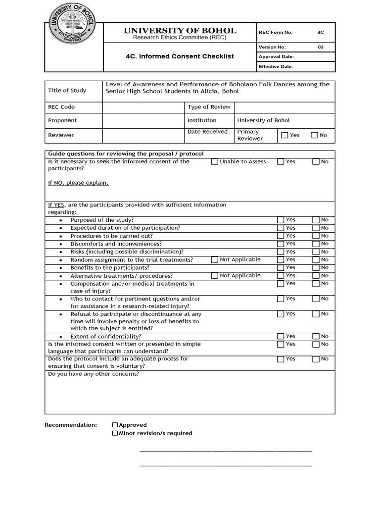 Form-4C.-Informed-Consent-Checklist_2023 (1) | PDF | Informed Consent ...