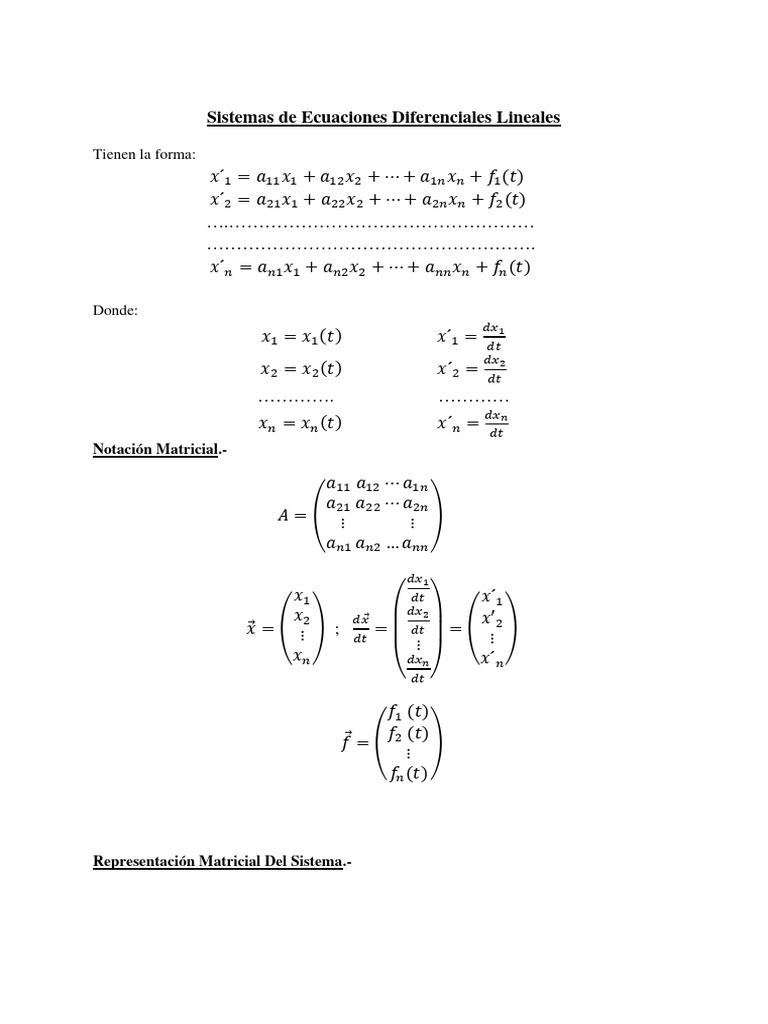 Sistemas de Ecuaciones Diferenciales Lineales | PDF | Valores propios y vectores propios ...