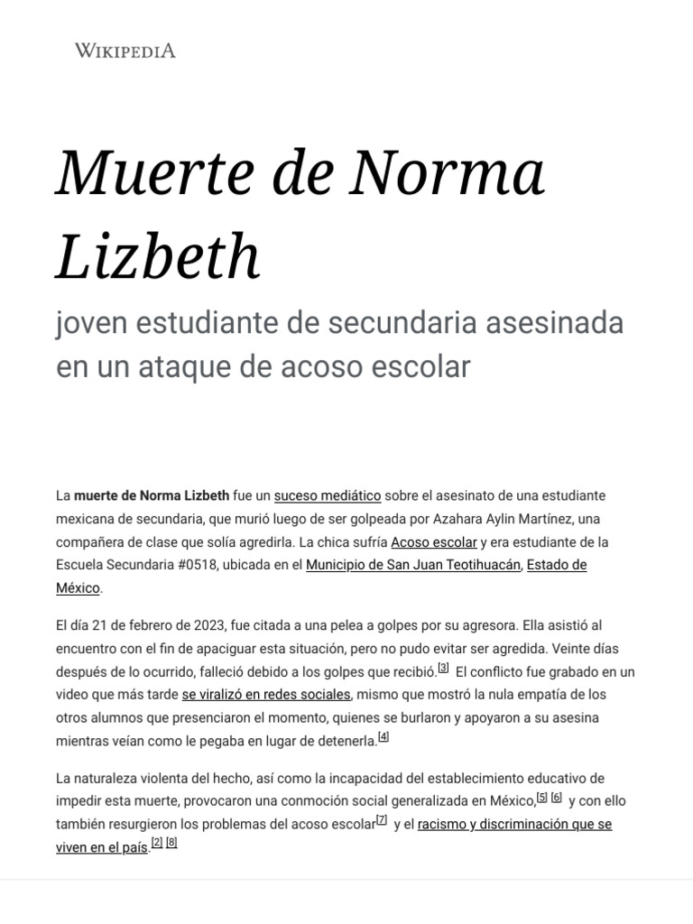 Muerte de Norma Lizbeth - Wikipedia, La Enciclopedia Libre | PDF | México | Educación Secundaria
