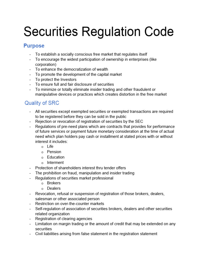 Overview of Securities Regulation Code | PDF | Securities (Finance ...