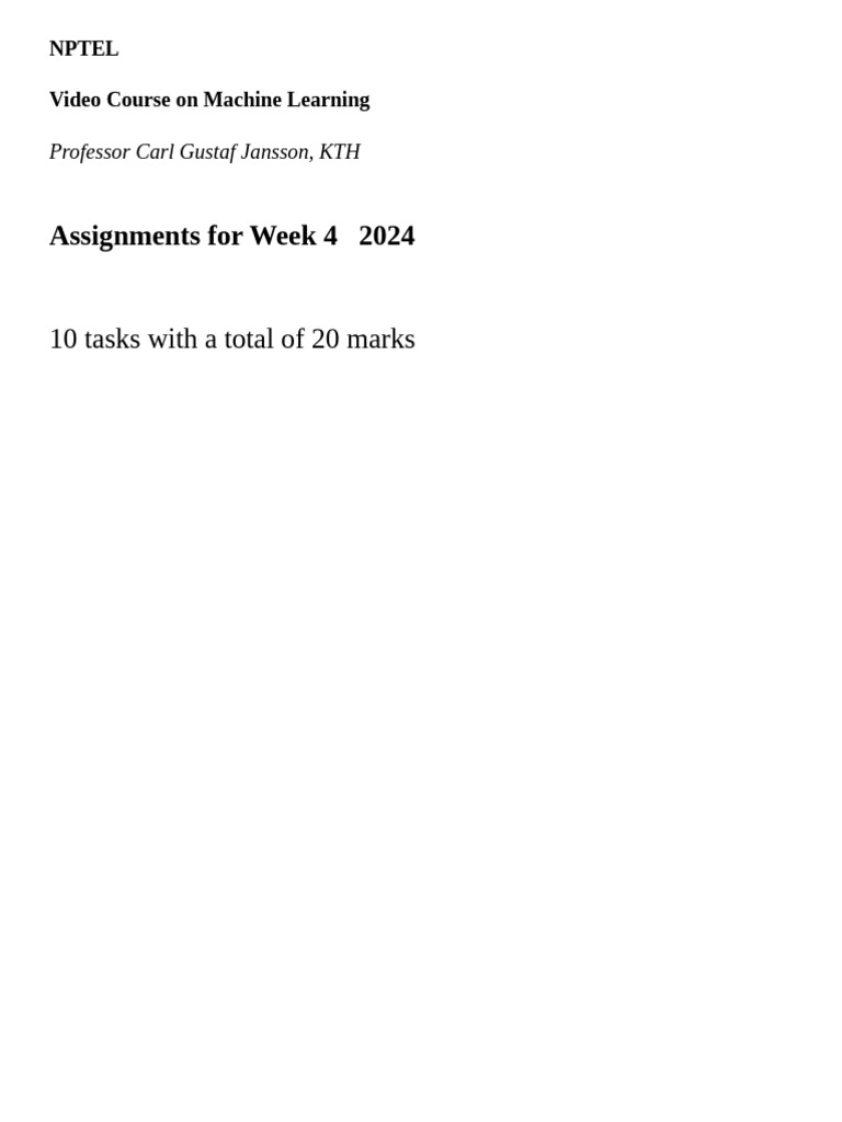 Week 4 Machine Learning Assignments 2024 | PDF | Cluster Analysis ...