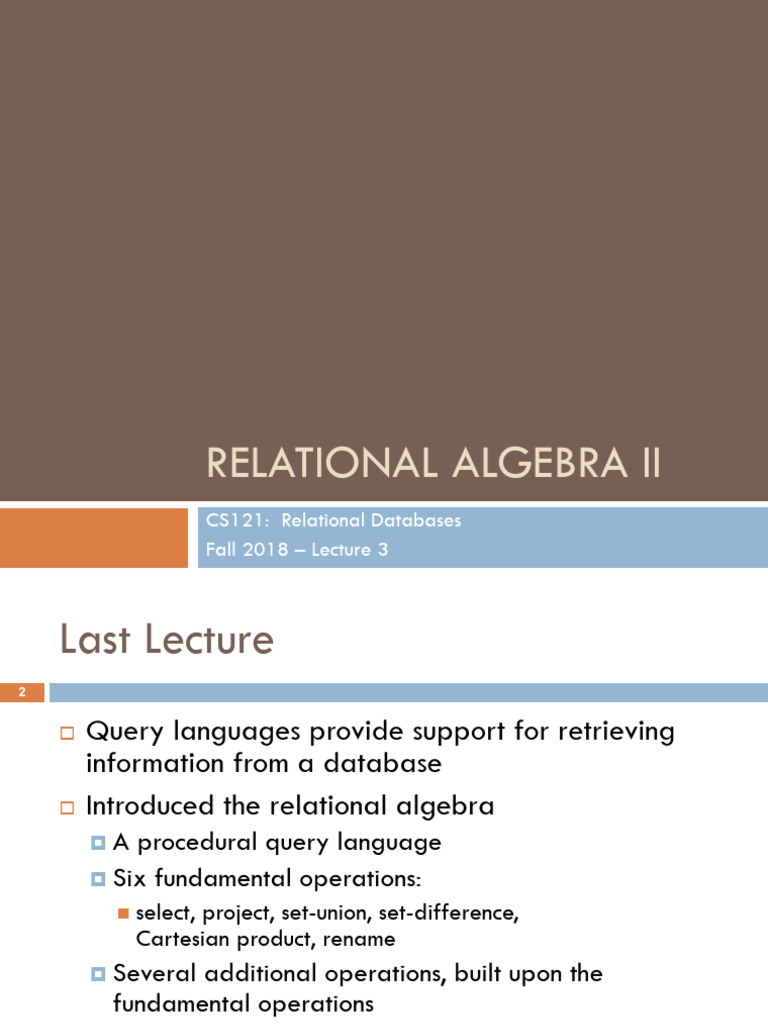 Relational Algebra and Data Aggregation | PDF | Relational Model ...