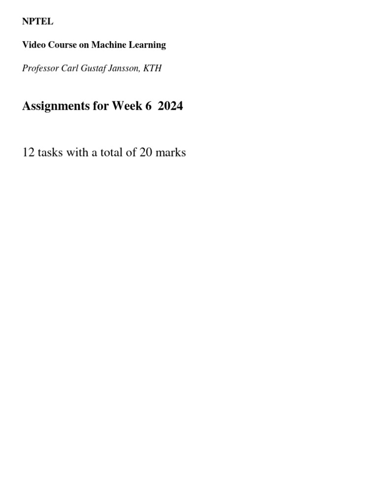 Week 6 Machine Learning Assignments | PDF | Learning | Computational ...