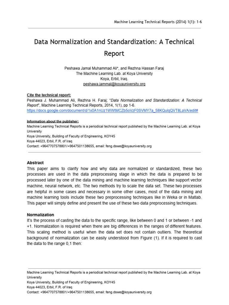 Data Normalizationand Standardization ATechnical Report | Download Free ...