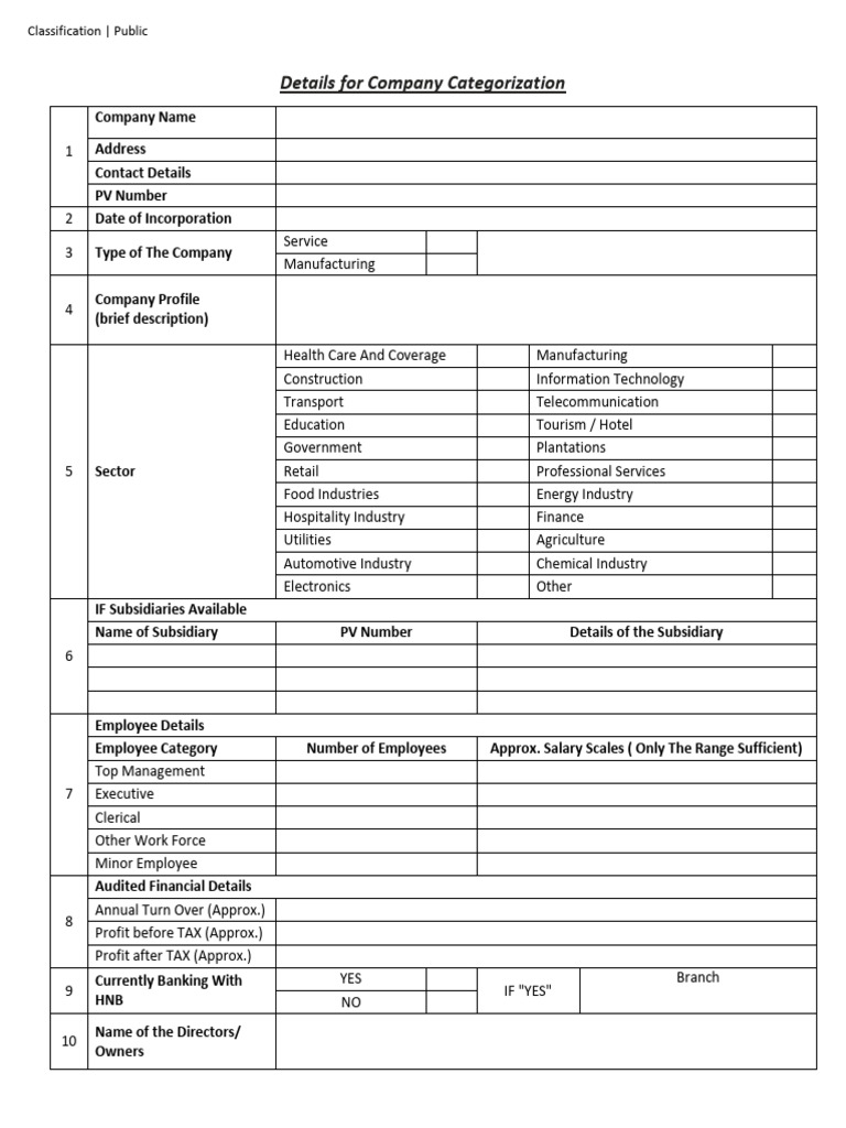 Company Categorization Form | PDF
