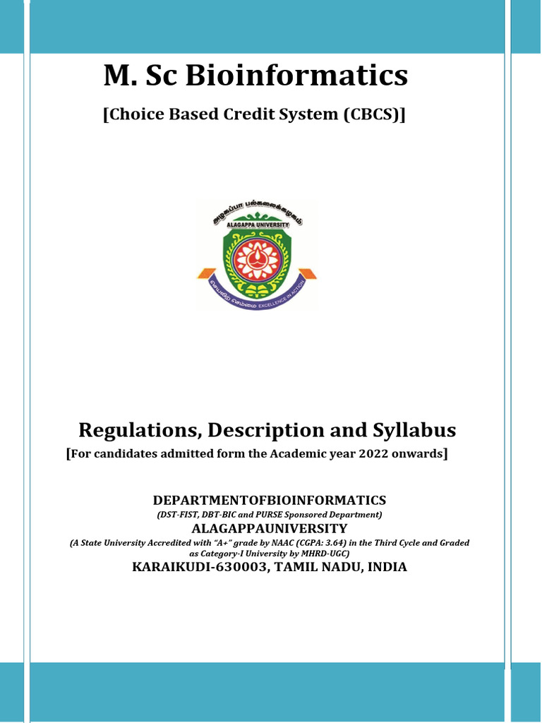 M.Sc Bioinformatics Syllabus & Regulations | PDF | Tamil Nadu ...