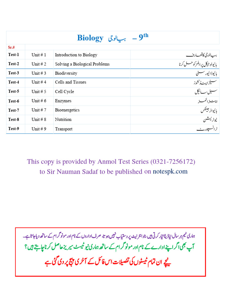 9th Biology Chapter Wise | PDF