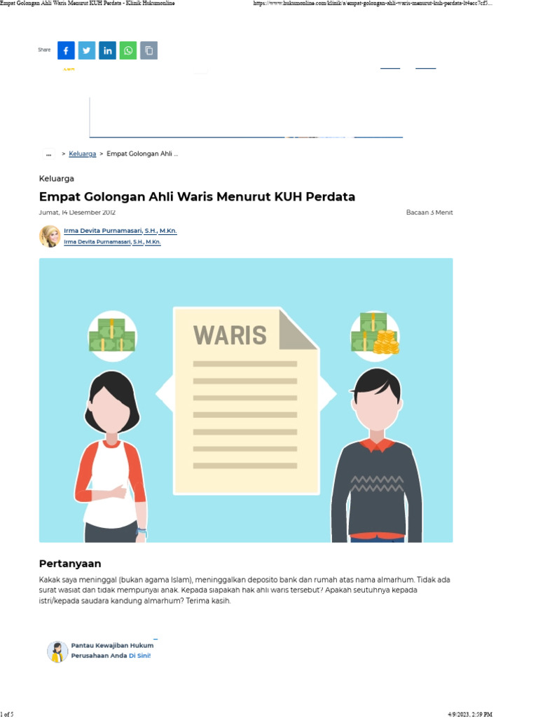 Ahli Waris Menurut KUH Perdata | PDF