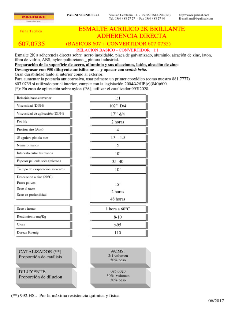 607.0735 Esmalte Acrilico 2K Brillante Adherencia Directa | PDF ...