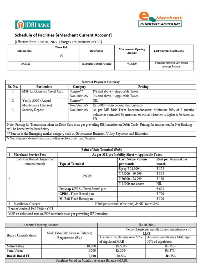 eMerchant Current Account Charges | PDF | Debit Card | Transaction Account
