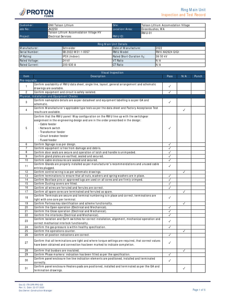 ITR-OPR-PPO-013 Rev 3 - Ring Main Unit Inspection & Test Record ...