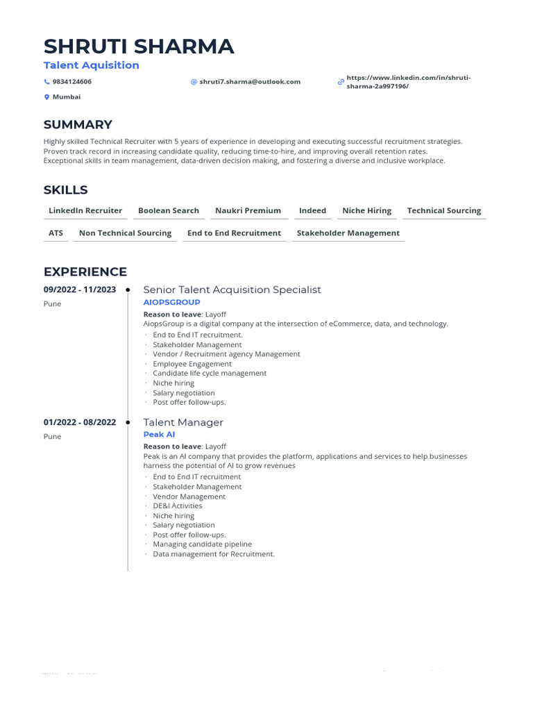 Shruti Sharma Resume | PDF | Recruitment | Linked In