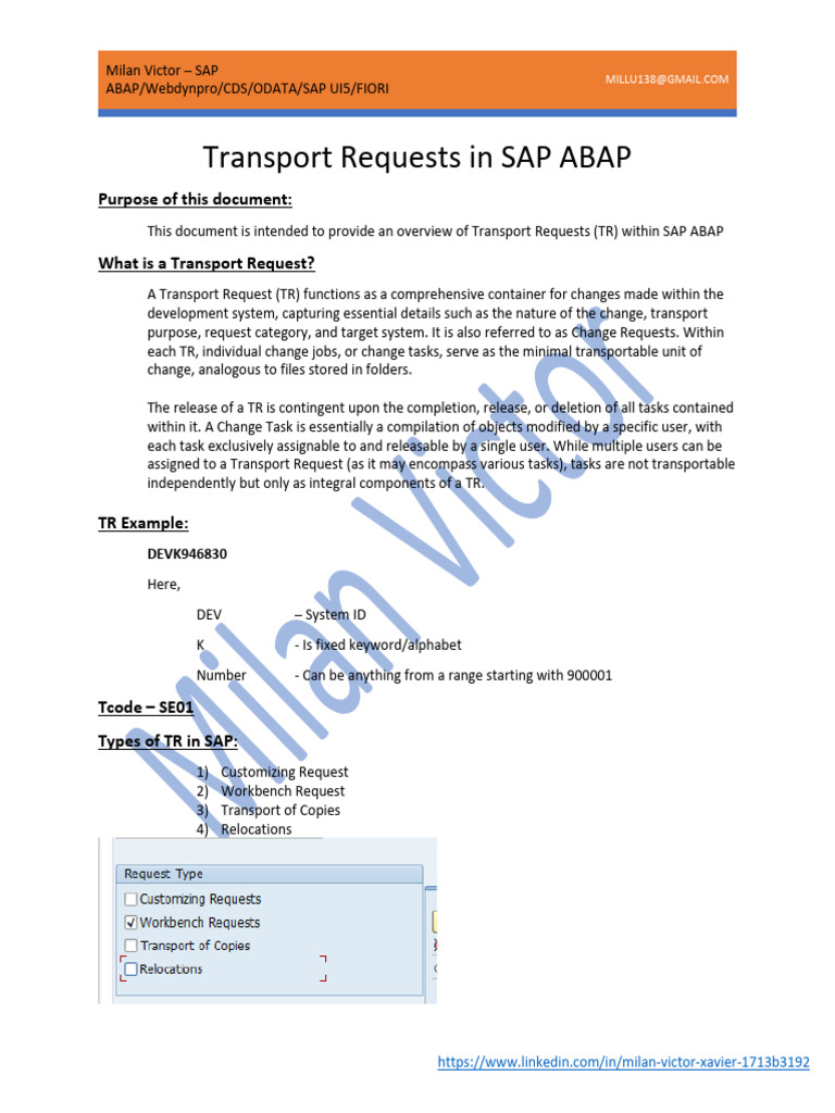 Sap Abap Transport Request (TR) | PDF | Computer Programming | Computer Science