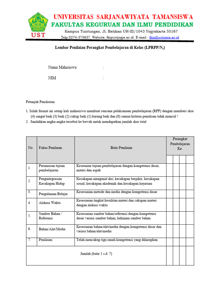 Lembar Penilaian Plp (Dpl) | PDF