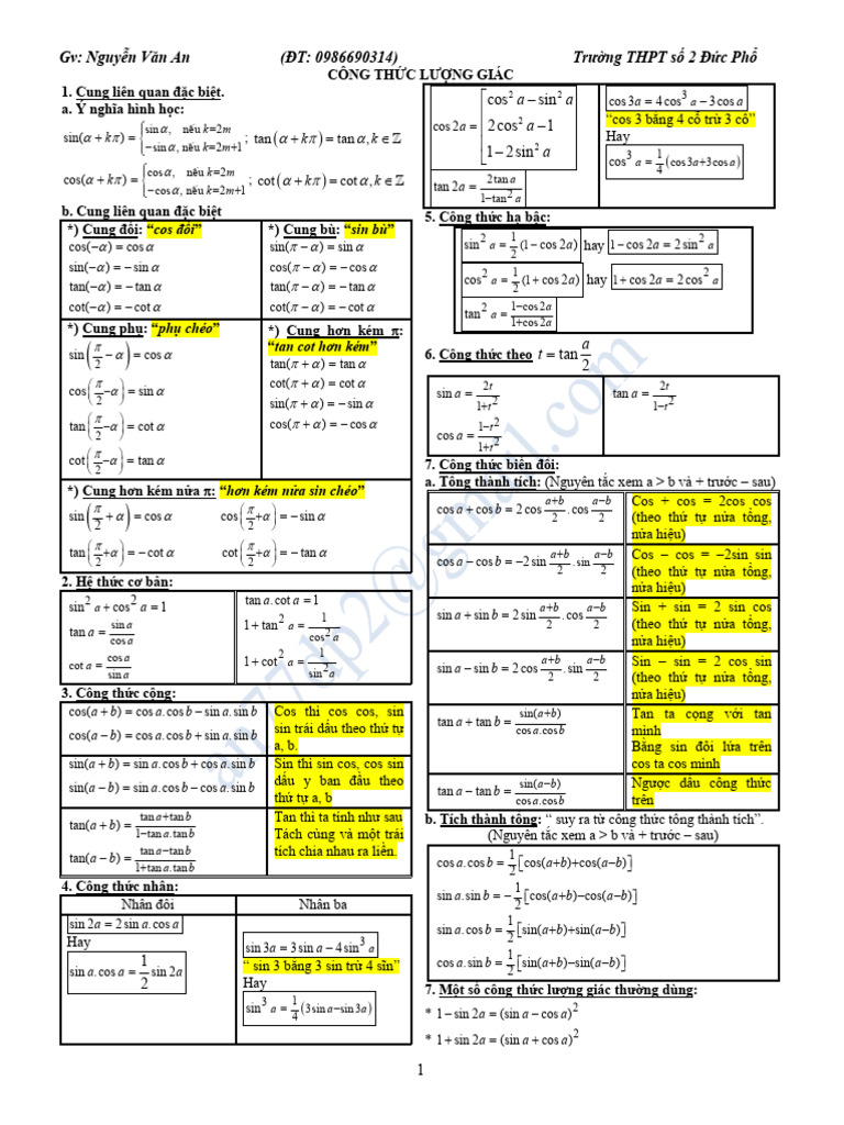 Cong Thuc Va PTLG | PDF