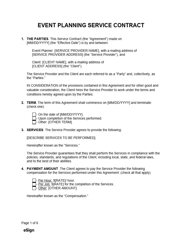 Event Planning Service Contract Template | PDF | Taxes | Damages