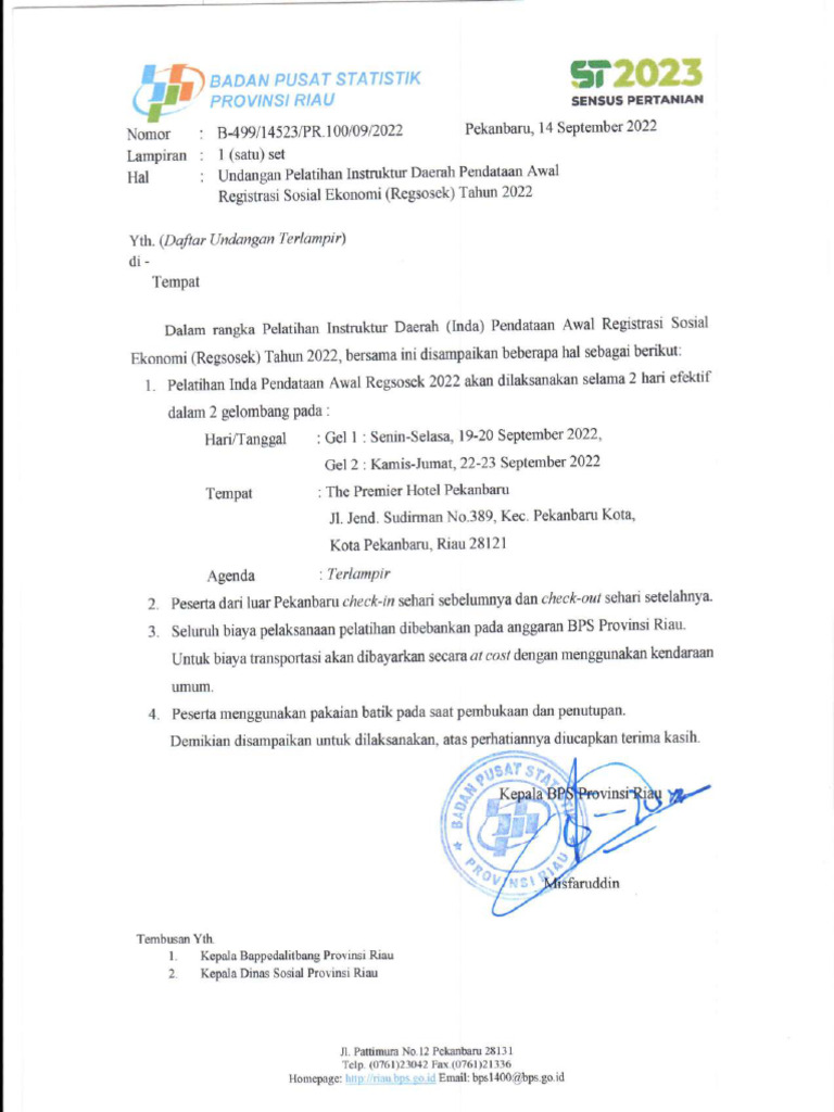 Undangan Pelatihan Inda Regsosek 2022 | PDF