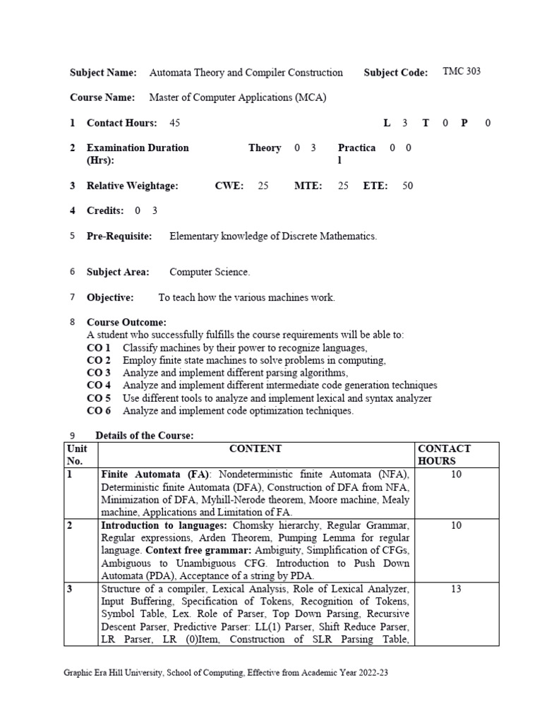 Automata Theory and Compiler Construction | PDF | Parsing | Formalism (Deductive)