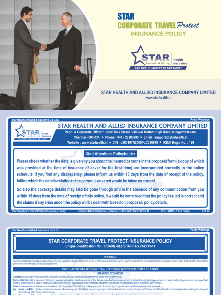 Star Corporate Travel Protect Policy | PDF | Insurance | Deductible