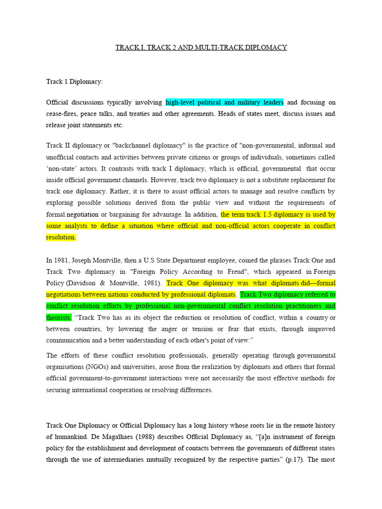 Track I Track Ii and Multitrack Diplomacy | PDF | Diplomacy | Political ...