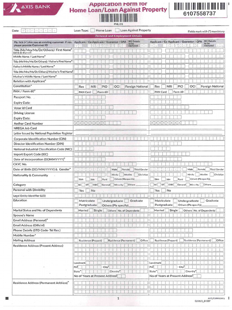 Axis Application Form Format | PDF
