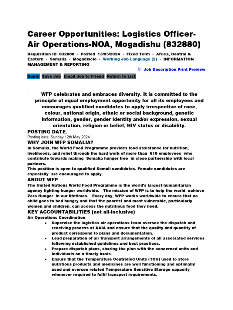 Career Opportunities_Logistic Officer_WFP | PDF | World Food Programme ...