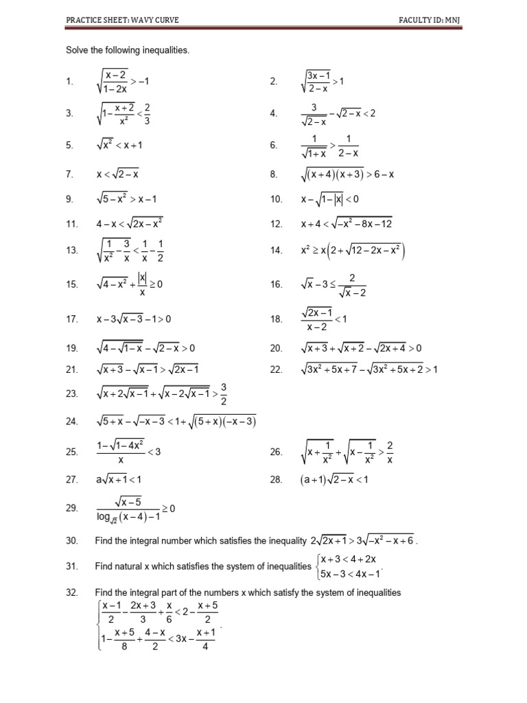 Wavy Curve Practice Sheet 2 | PDF | Equations | Mathematical Objects