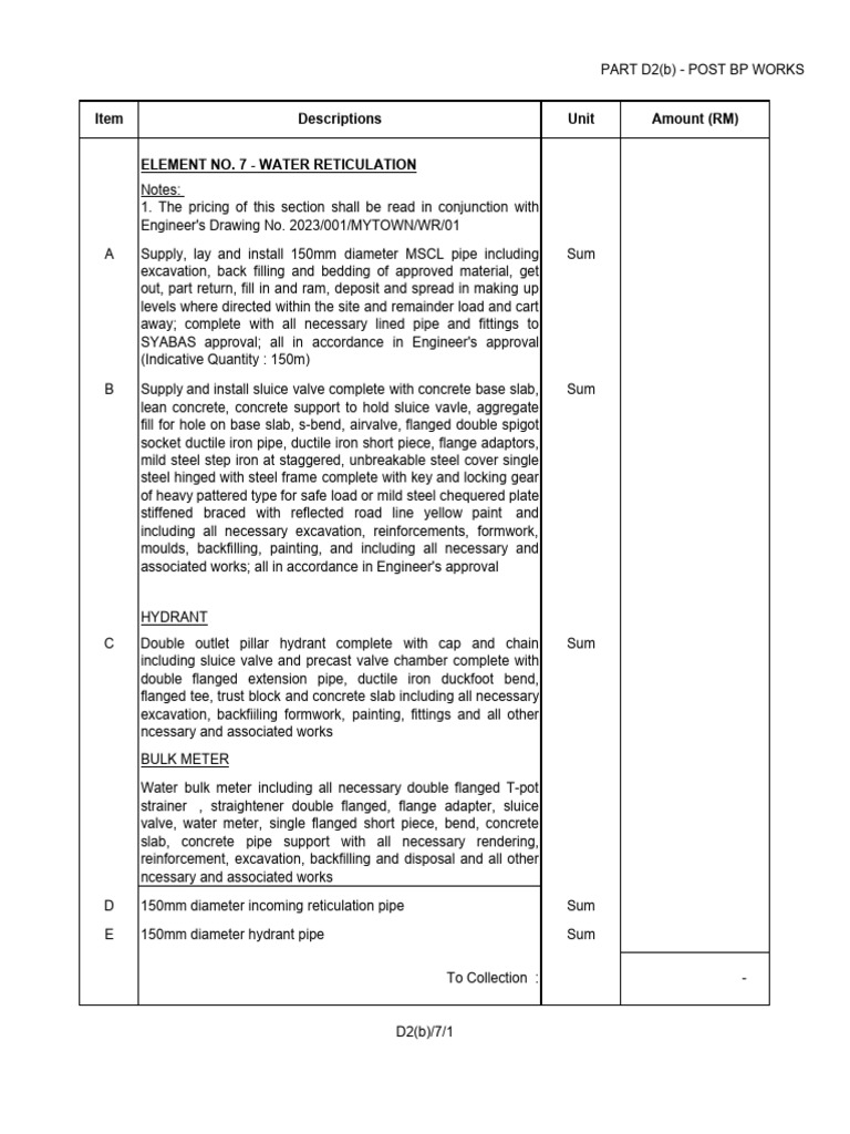 Item Descriptions Unit Amount (RM) | PDF | Concrete | Pipe (Fluid ...
