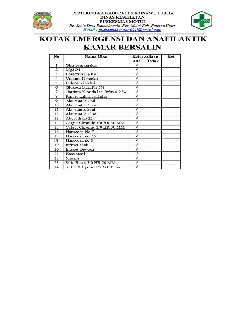 Daftar Monitoring Obat Emergensi Dan Anafilaktik Bersalin | PDF