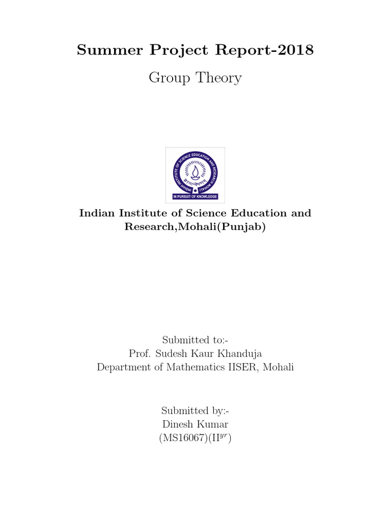 Group Theory Summer Project Report 2018 | PDF | Mathematics | Abstract ...