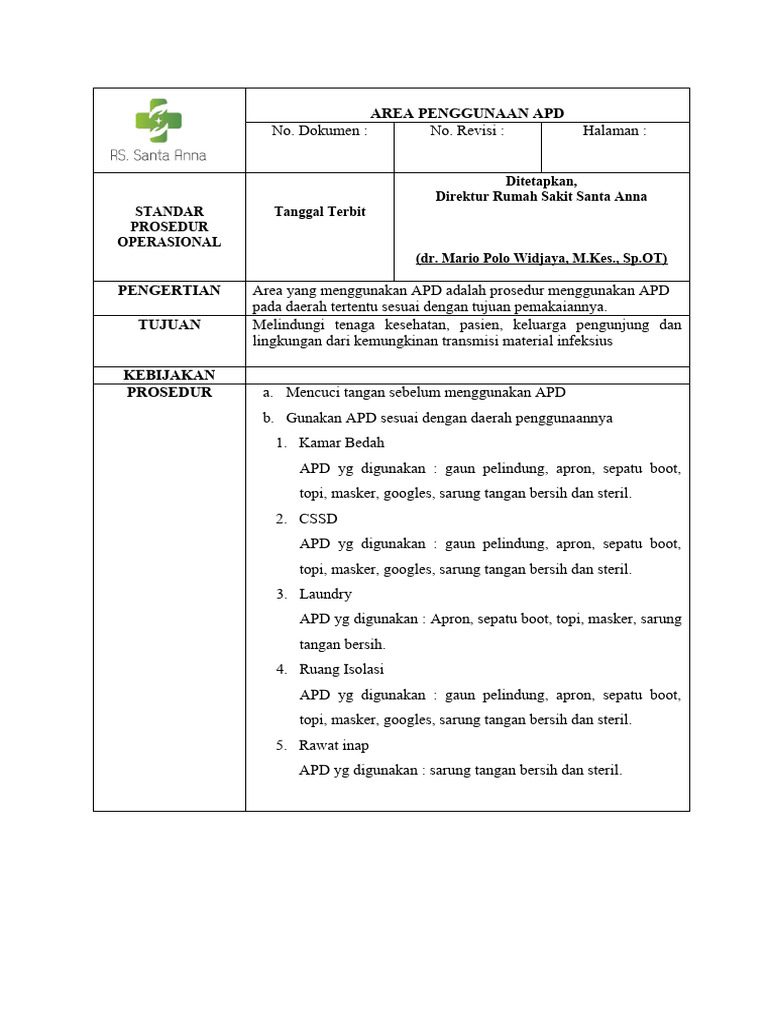 Spo Area Pengguanaan Apd | PDF