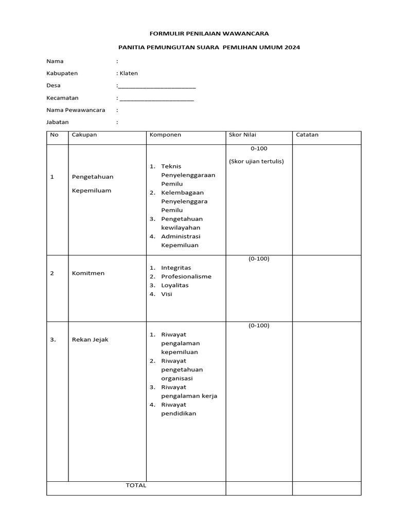 Formulir Penilaian Wawancara PPS | PDF