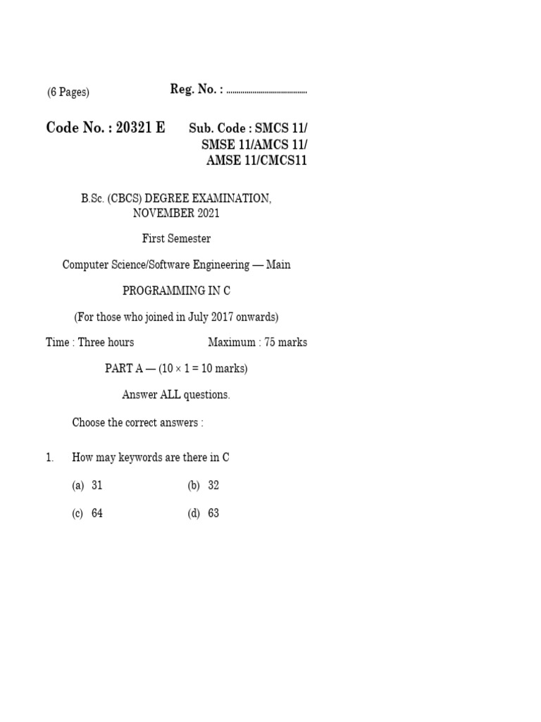 BSC 1 Sem Cs Programming in C 20321 e Nov 2021 | PDF | Parameter ... BSC 1 Sem Cs Programming in C 20321 e Nov 2021 | PDF | Parameter ...