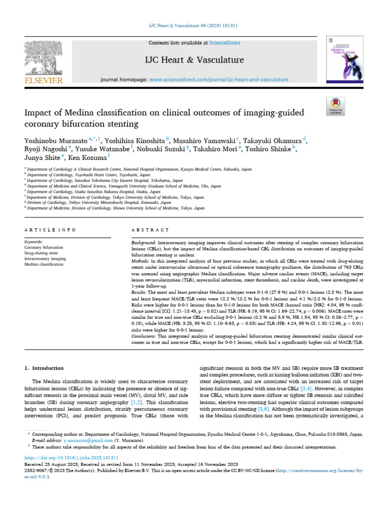 Medina Classification Impact on Stenting Outcomes | PDF | Percutaneous ...
