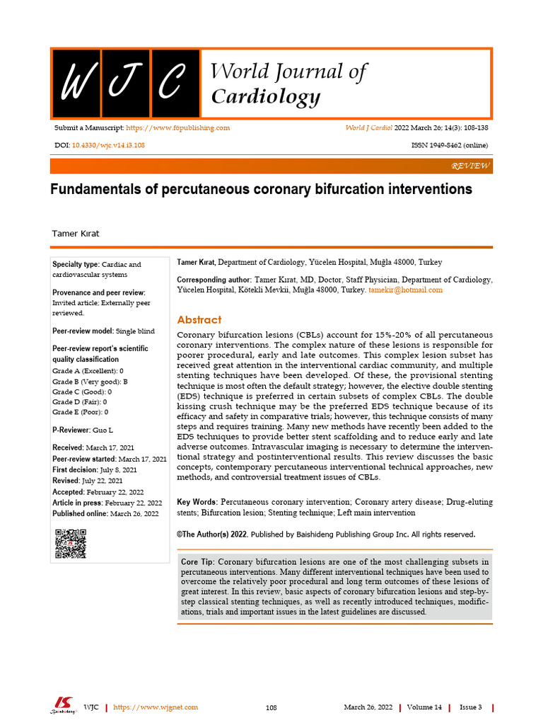 Fundamentals of Percutaneous Coronary Bifurcation Interventions WJC-14-108 | PDF | Percutaneous ...