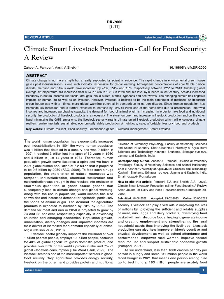 Climate Smart Livestock Production - Call For Food Security - A Review ...