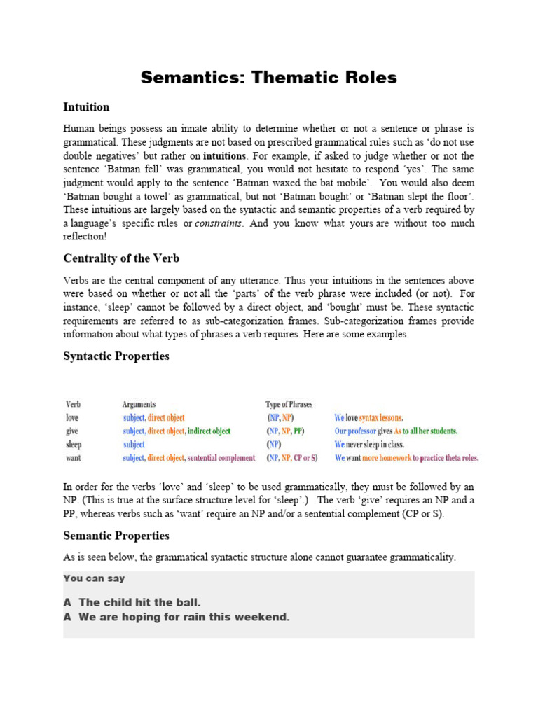 5- SEMANTIC ROLES | PDF | Syntax | Language Mechanics