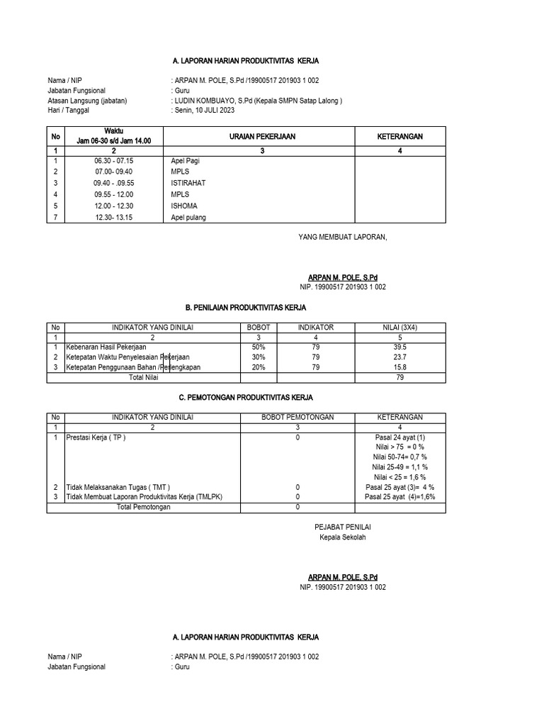 Produktifitas Kerja TPP Juli | PDF