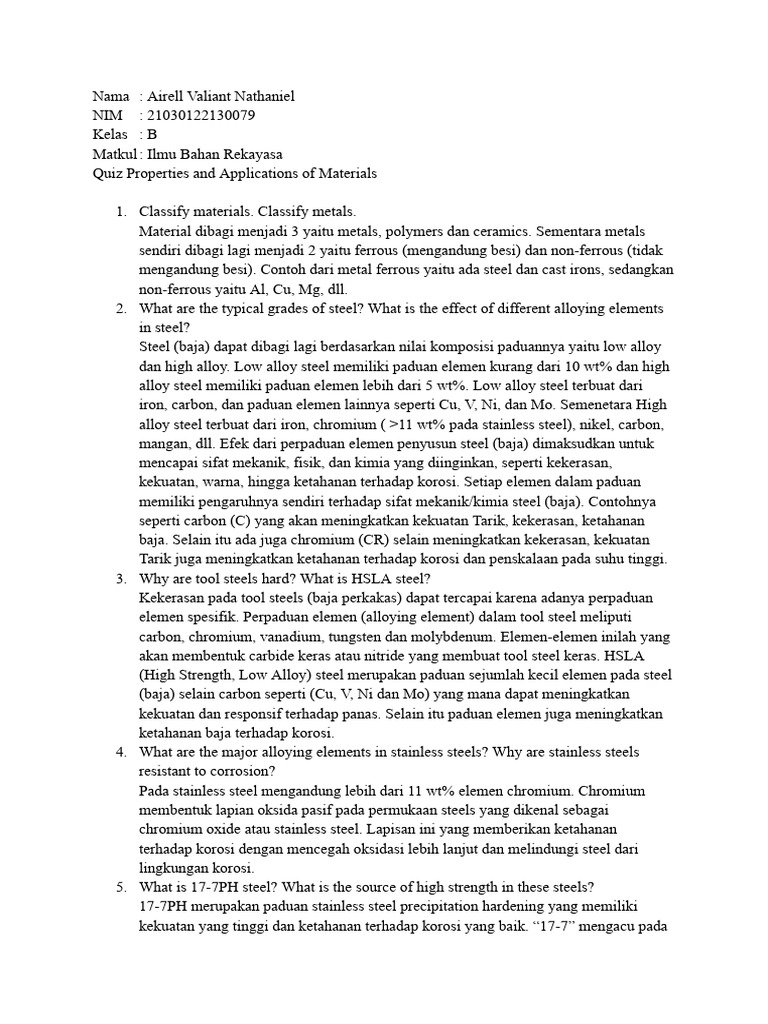 Klasifikasi dan Sifat Material Rekayasa | PDF | Teknologi & Rekayasa