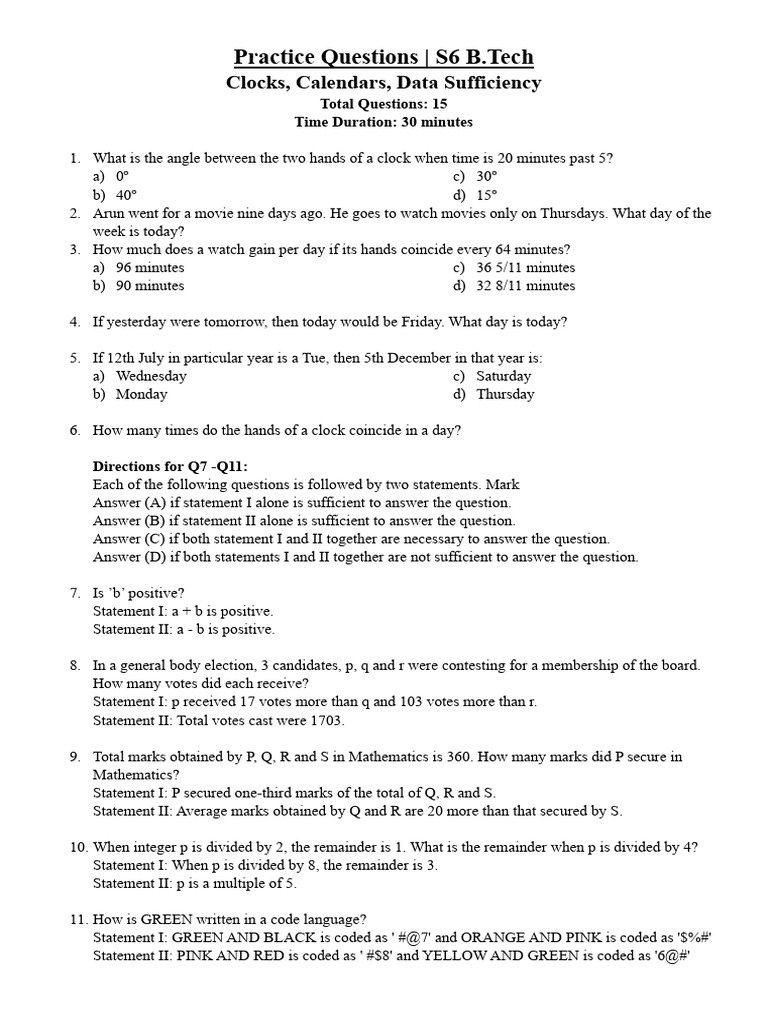 S4 B.Tech - Quantitative Aptitude 1 | PDF